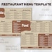 Restaurant Menu Template Editable Menu Template Front and Back Food and ...