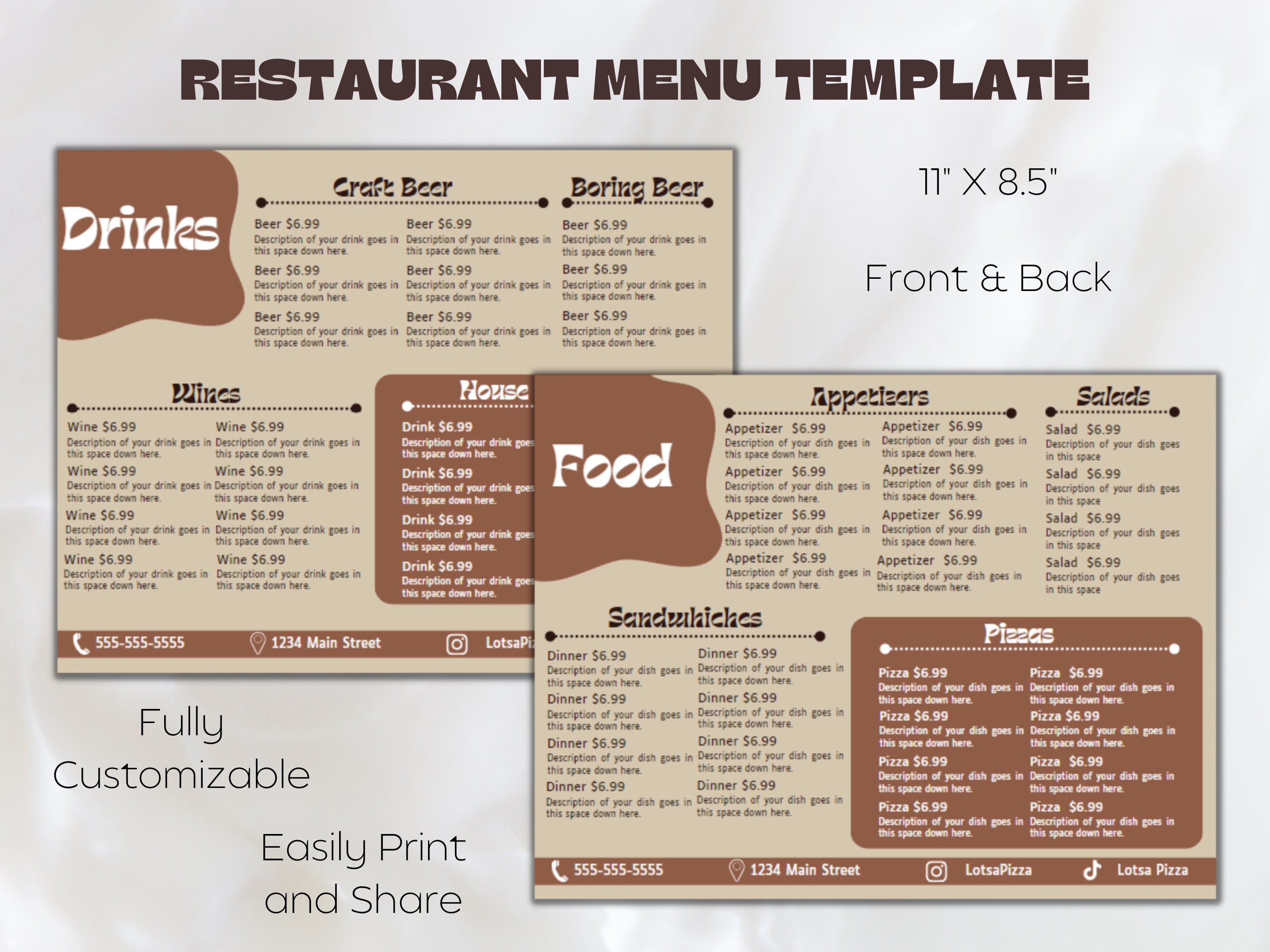 Restaurant Menu Template - Editable Menu Template - Front and Back ...