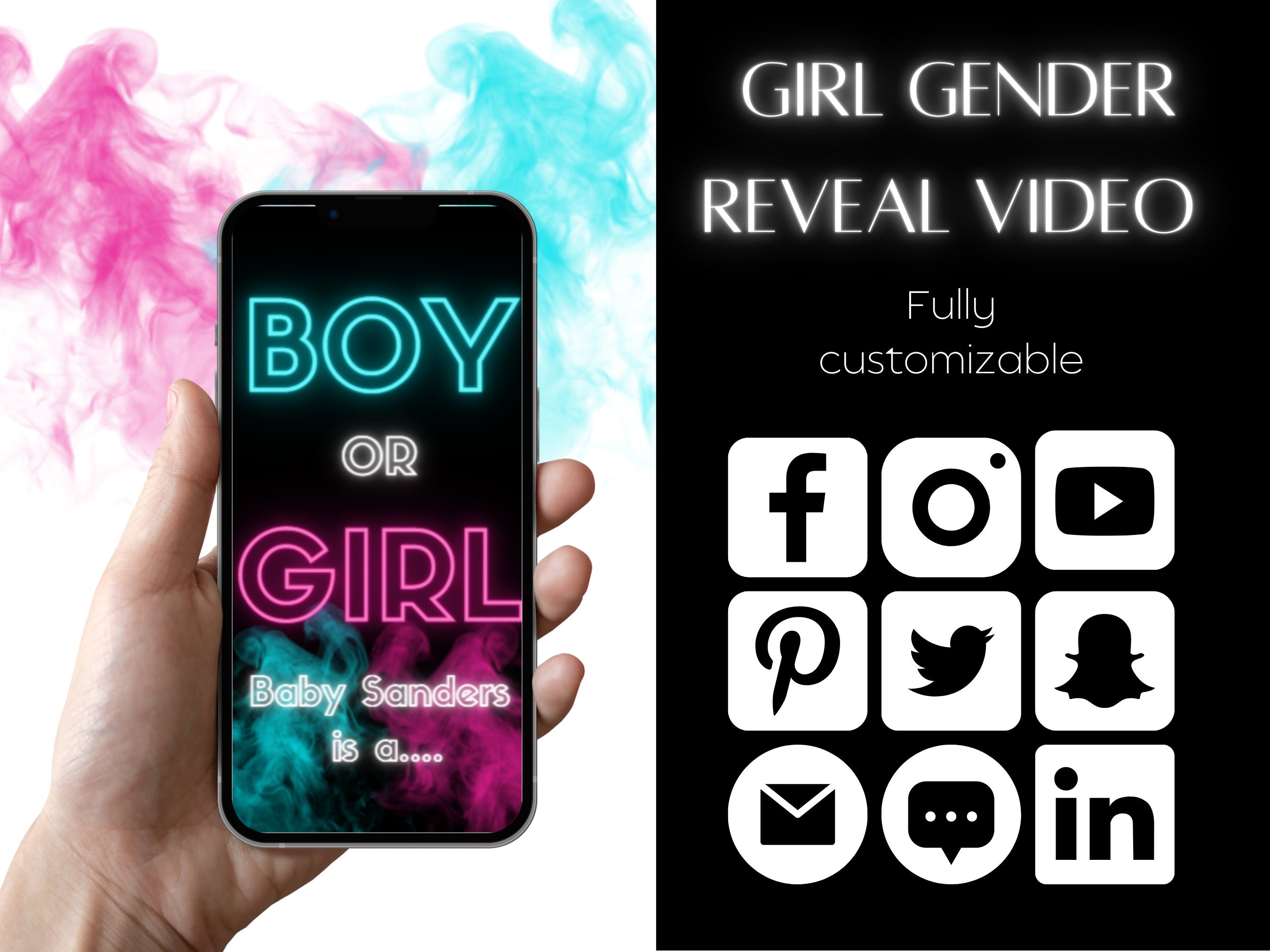 Gender Reveal Video - Gender Reveal Explosion - Neon Baby Gender ...