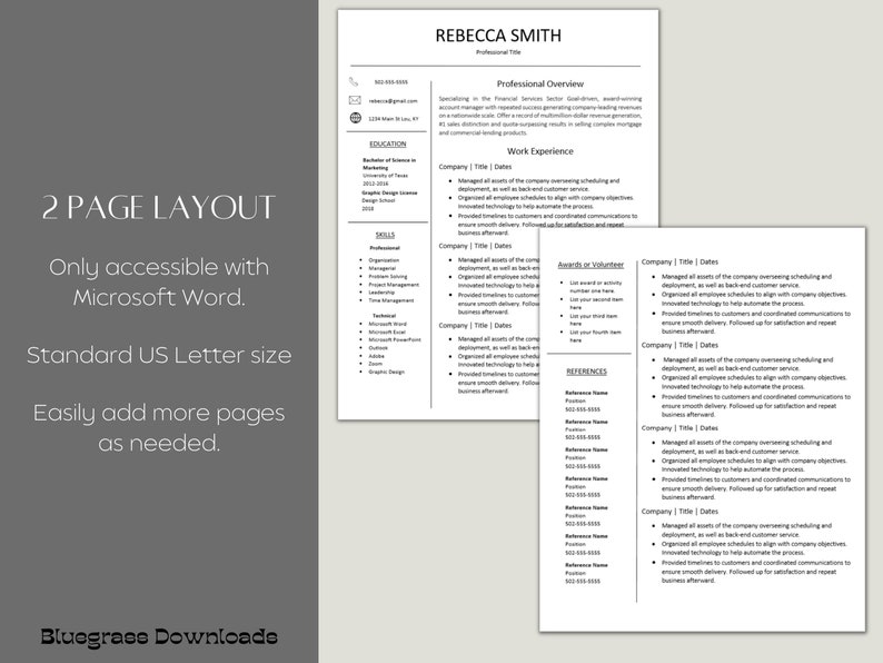 Resume Template, Cover Letter, & References for Microsoft Word - ATS ...
