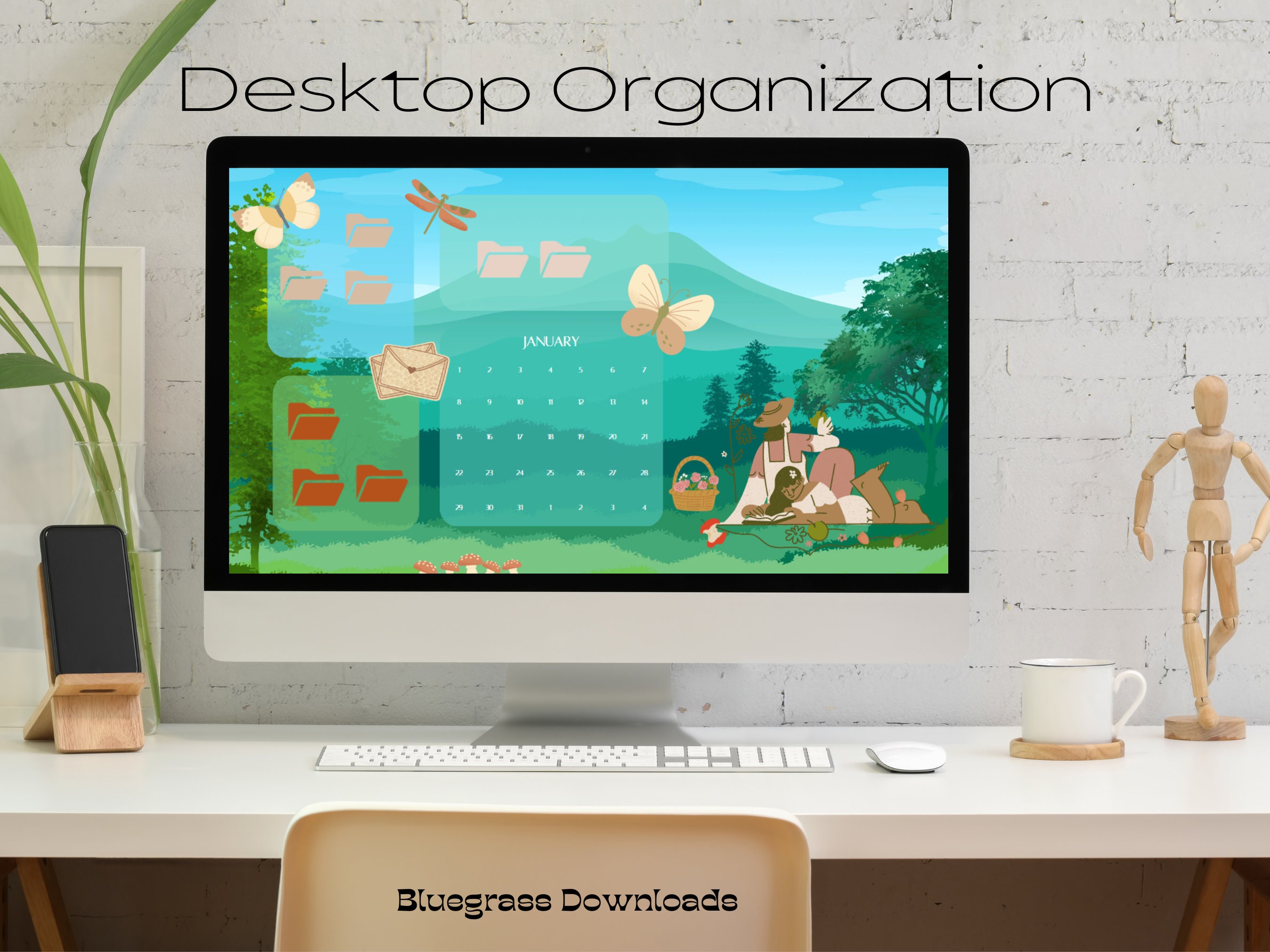 Desktop Wallpaper Organization - Cottage Core Editable Wallpaper for ...