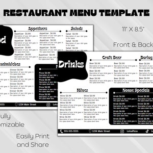 Restaurant Menu Template - Editable Menu Template - Front and Back ...
