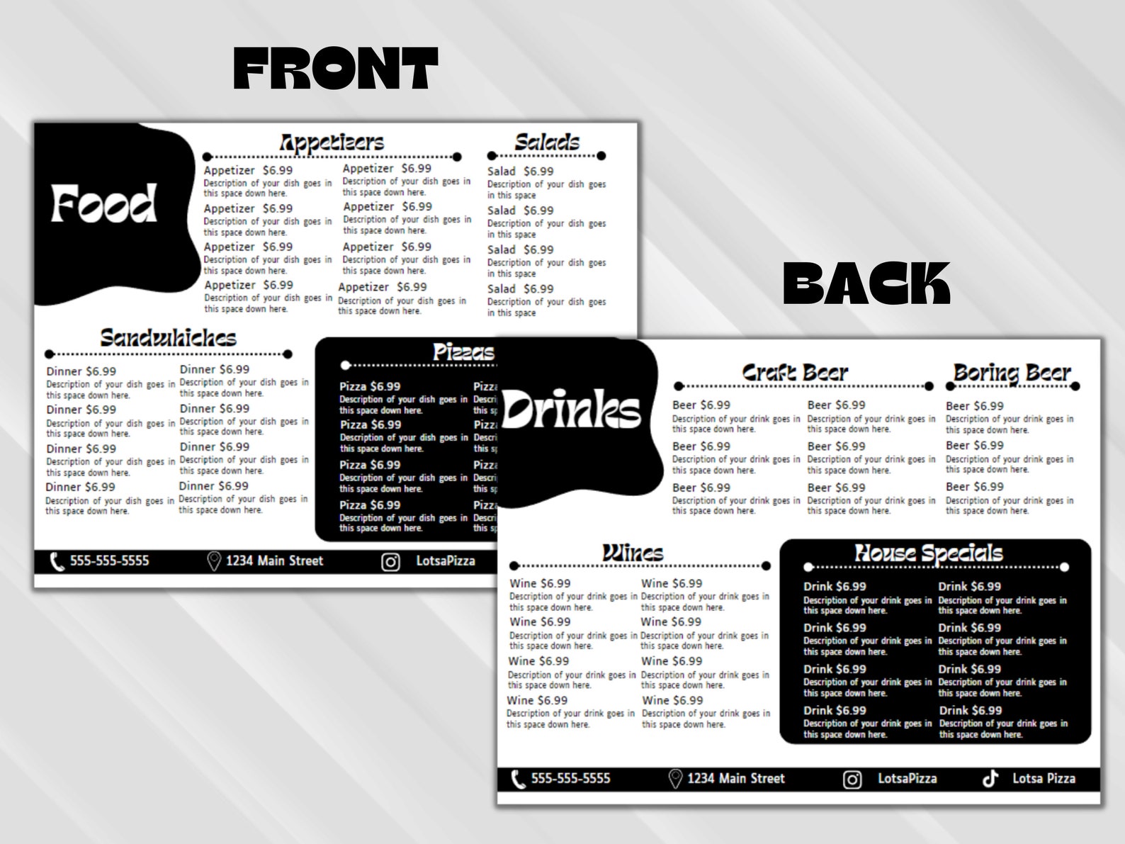 Restaurant Menu Template - Editable Menu Template - Front and Back ...