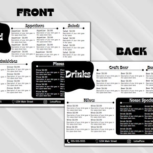 Restaurant Menu Template - Editable Menu Template - Front and Back ...