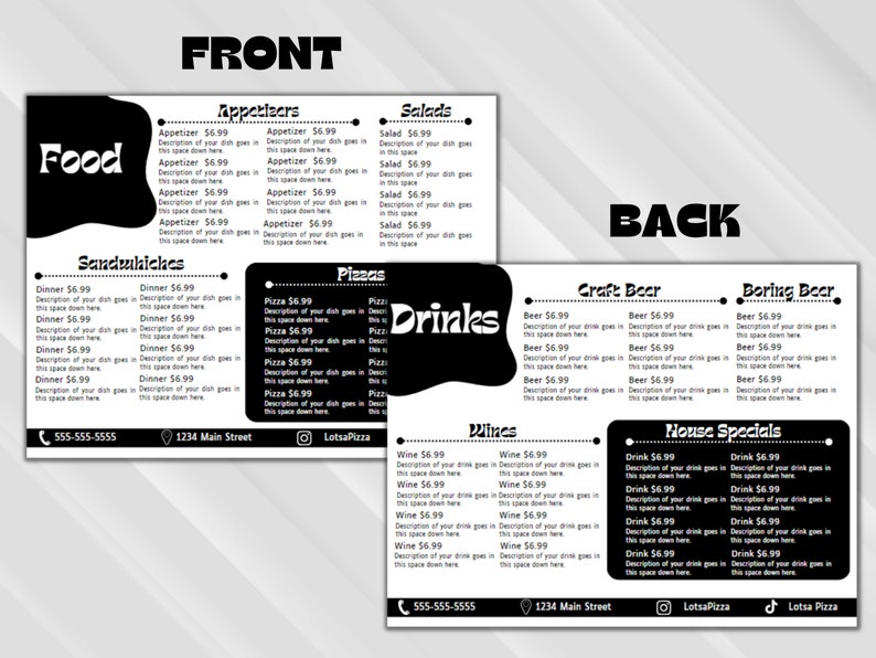 Restaurant Menu Template - Editable Menu Template - Front and Back ...