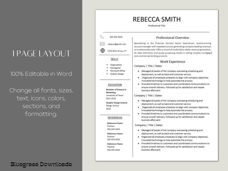 Resume Template, Cover Letter, & References for Microsoft Word ATS ...