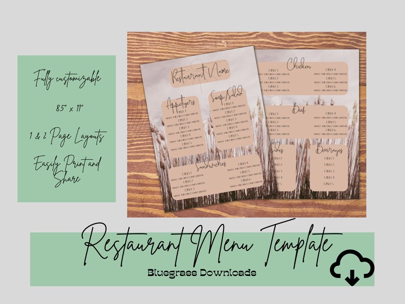 Boho Restaurant Menu Template Editable Menu Template - Etsy