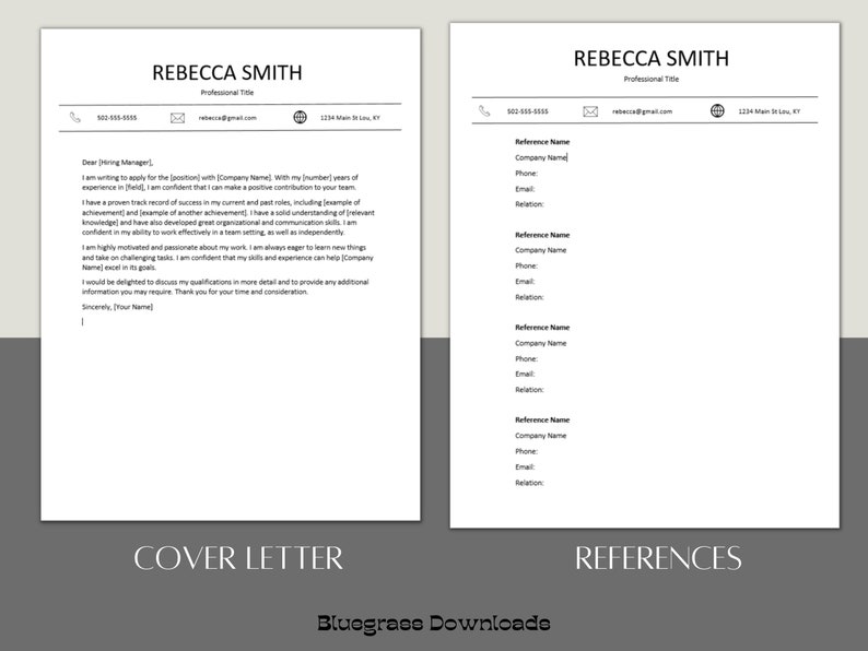 Resume Template, Cover Letter, & References for Microsoft Word ATS ...