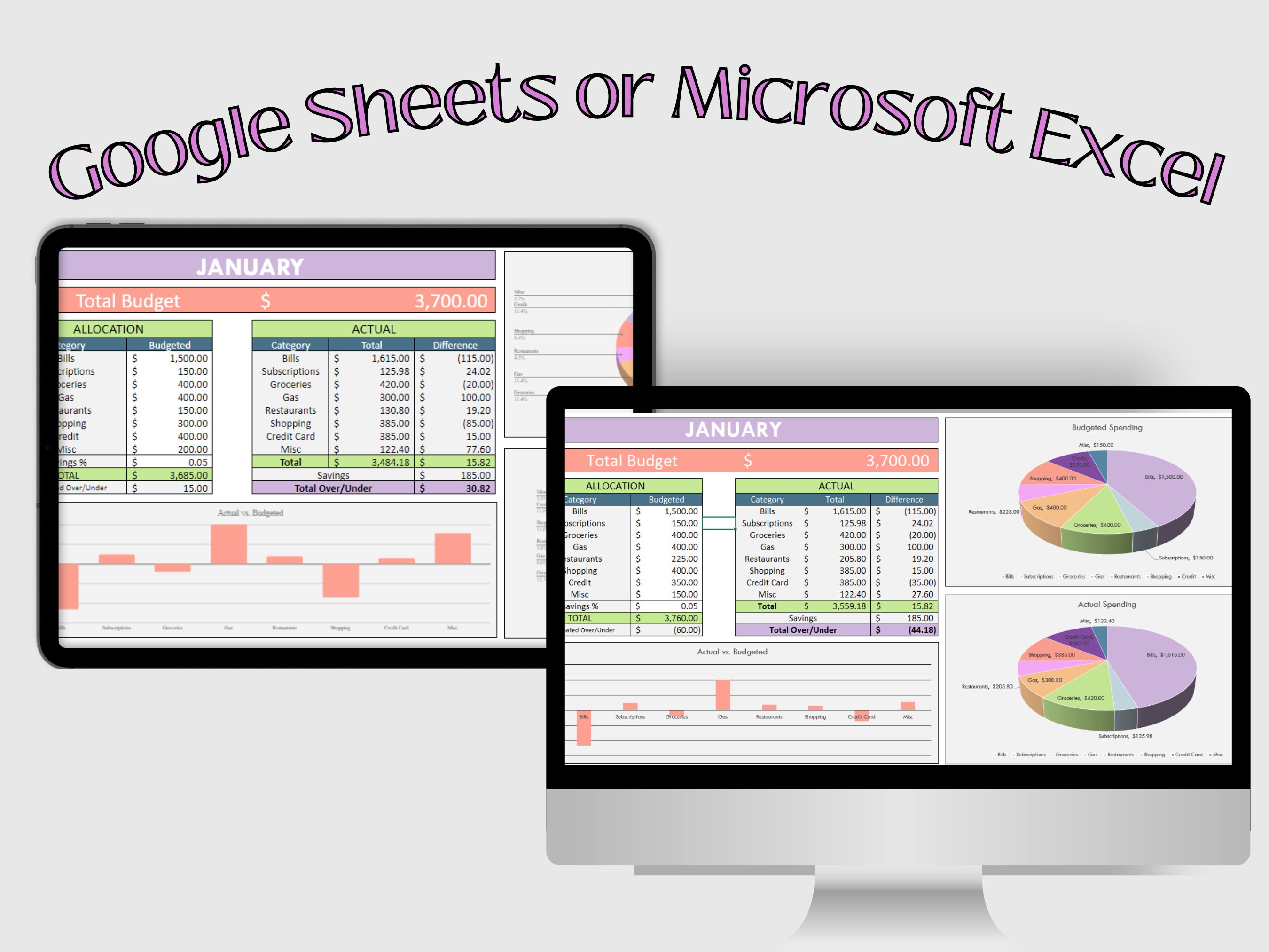 Budget Spreadsheet Template for Google Sheets or Microsoft Excel ...