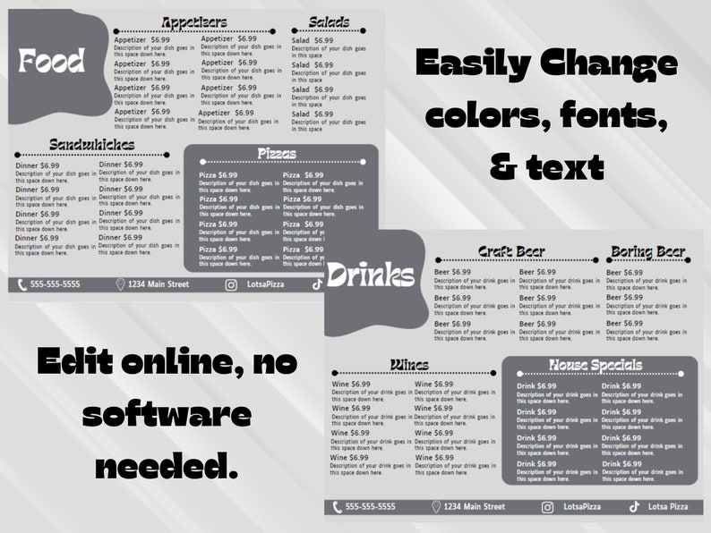 Restaurant Menu Template - Editable Menu Template - Front and Back ...