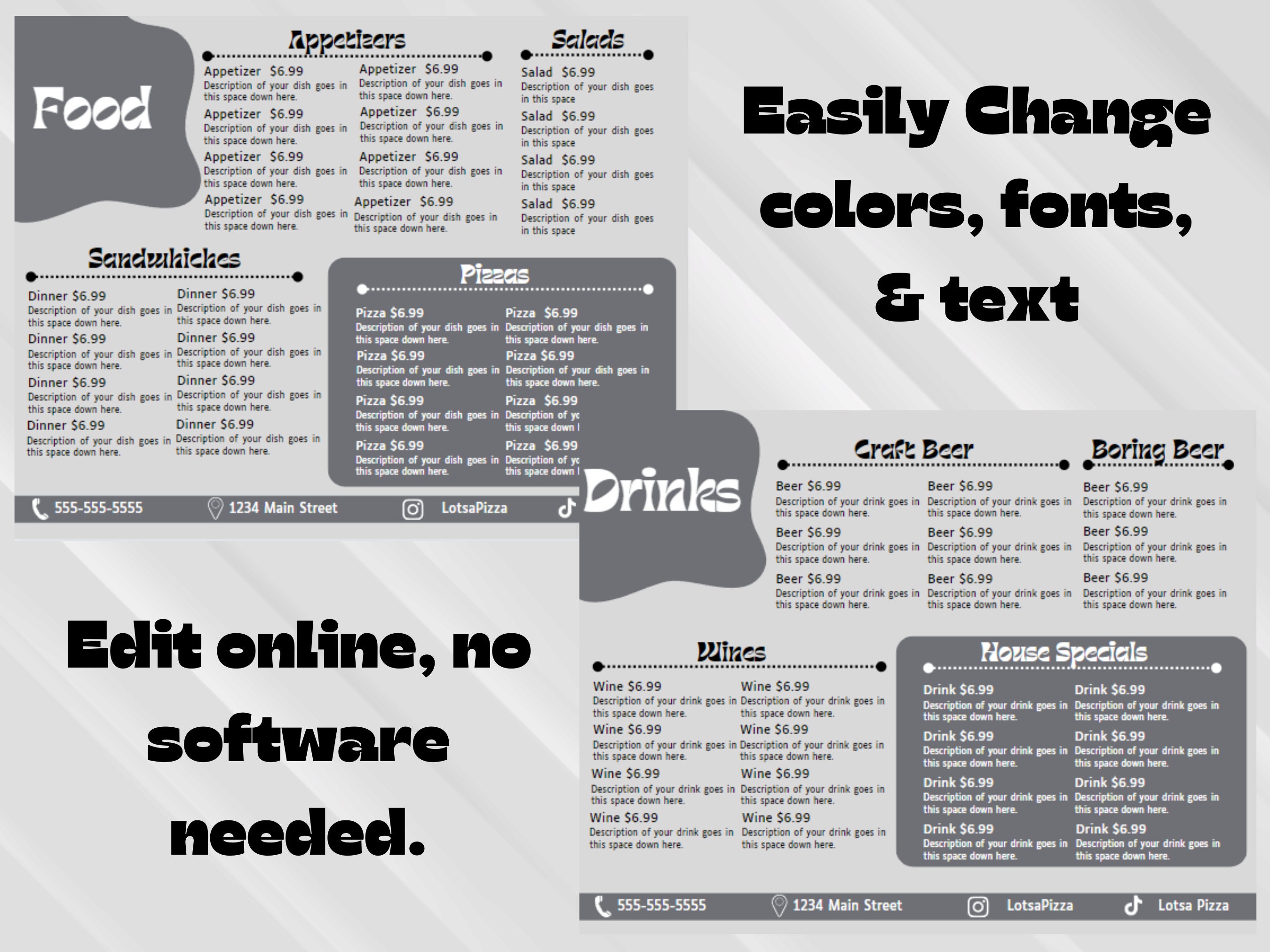 Restaurant Menu Template - Editable Menu Template - Front and Back ...
