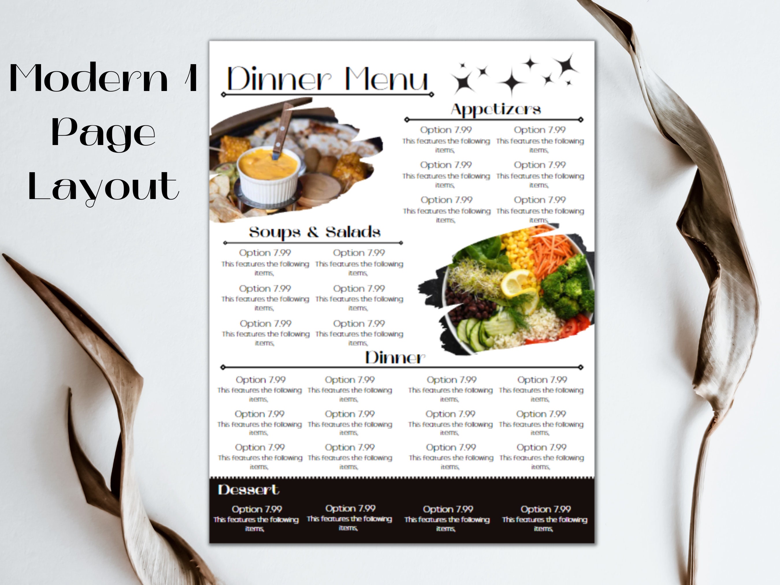 Boho Restaurant Menu Template - Editable Menu Template - Digital Menu ...