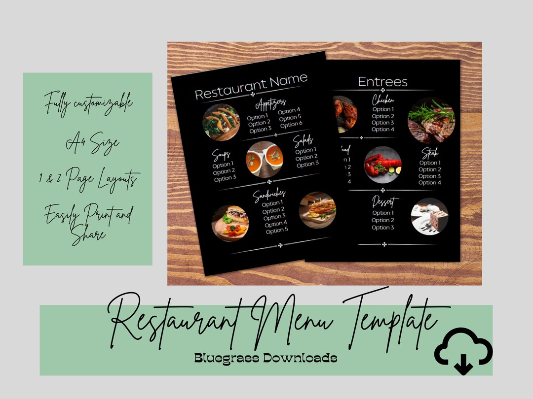Black Restaurant Menu Template - Editable Menu Template - Digital Menu ...