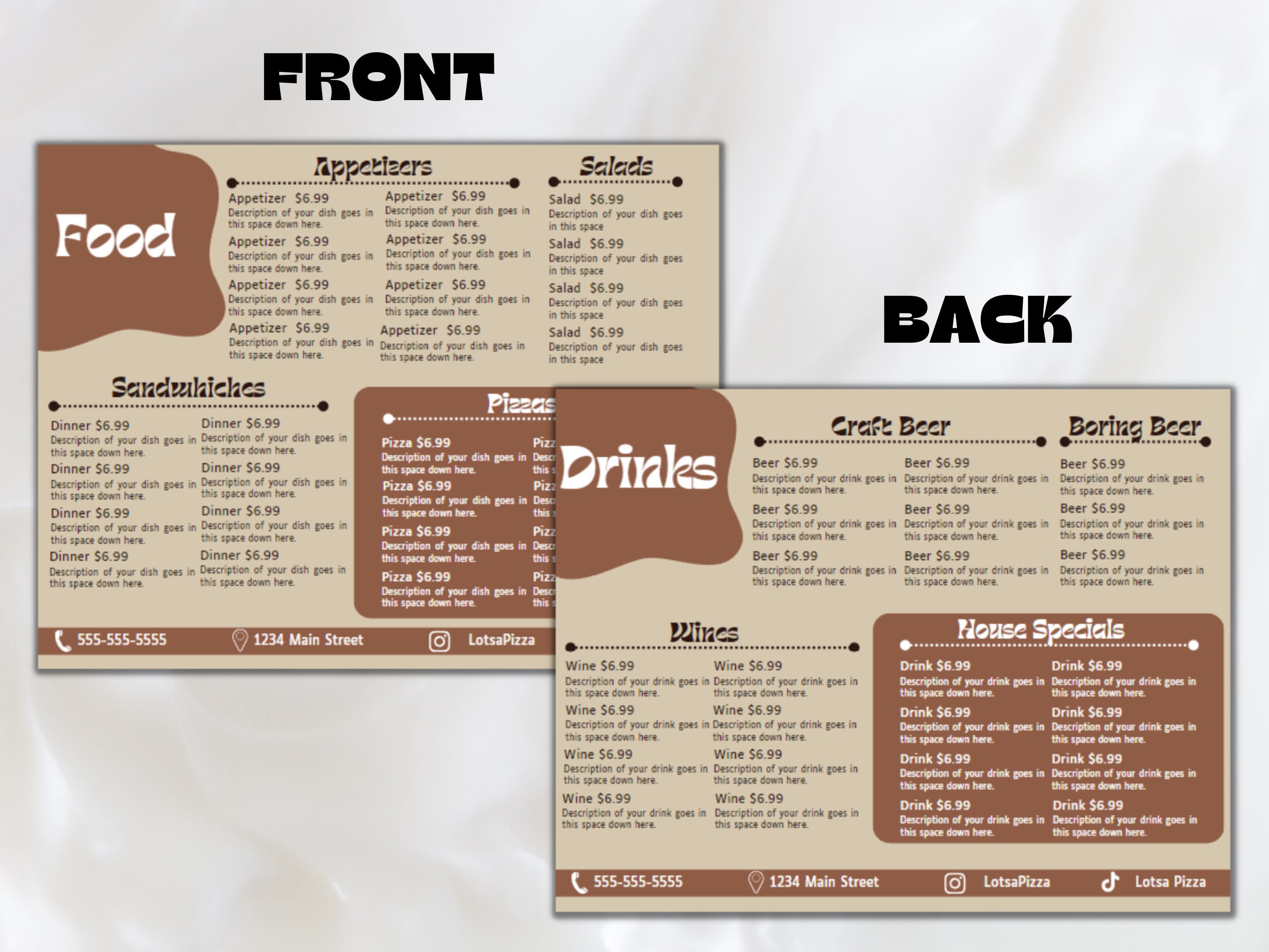 Restaurant Menu Template - Editable Menu Template - Front and Back ...