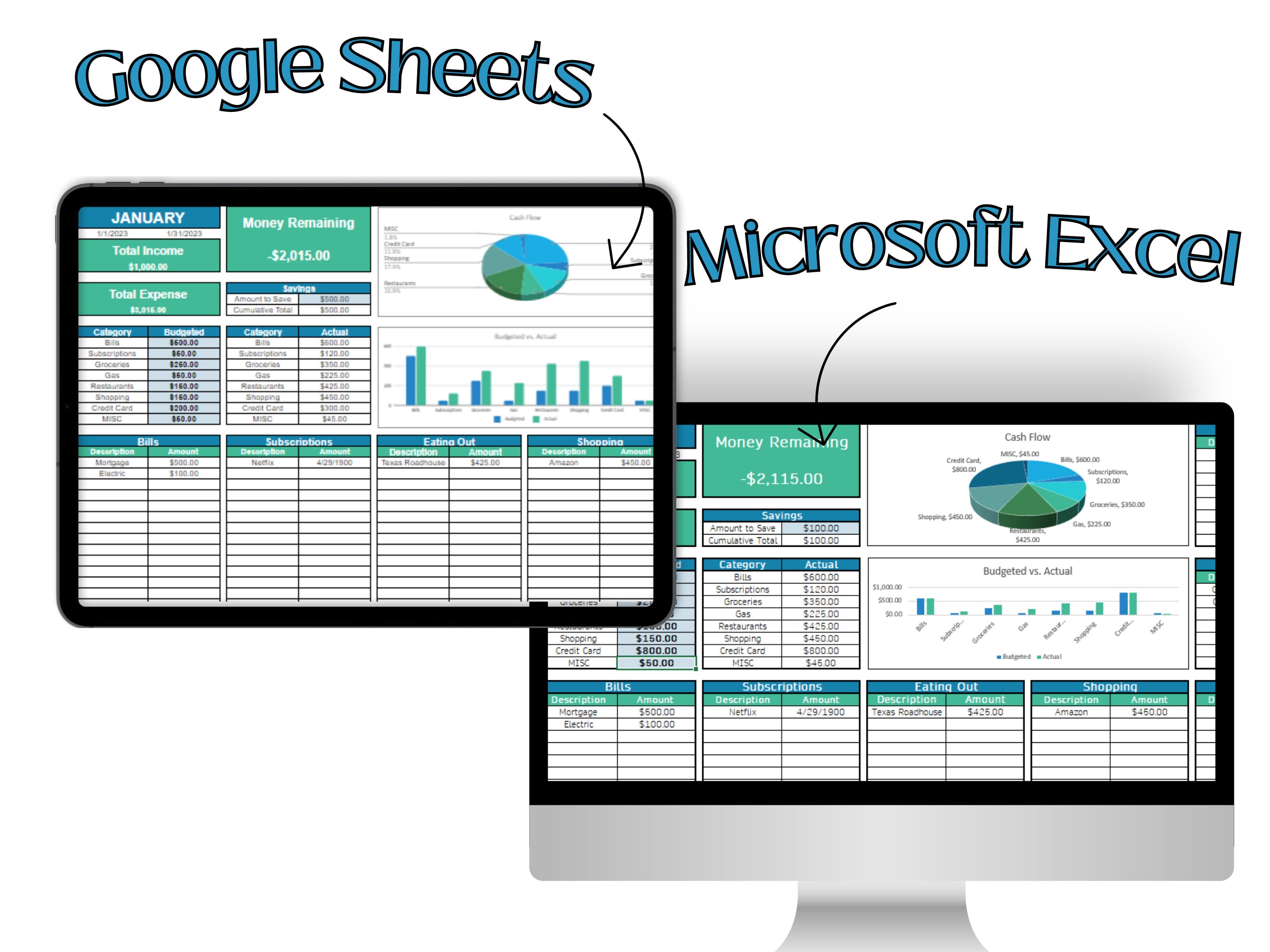 Budget Spreadsheet Template for Google Sheets or Microsoft Excel -2023 ...