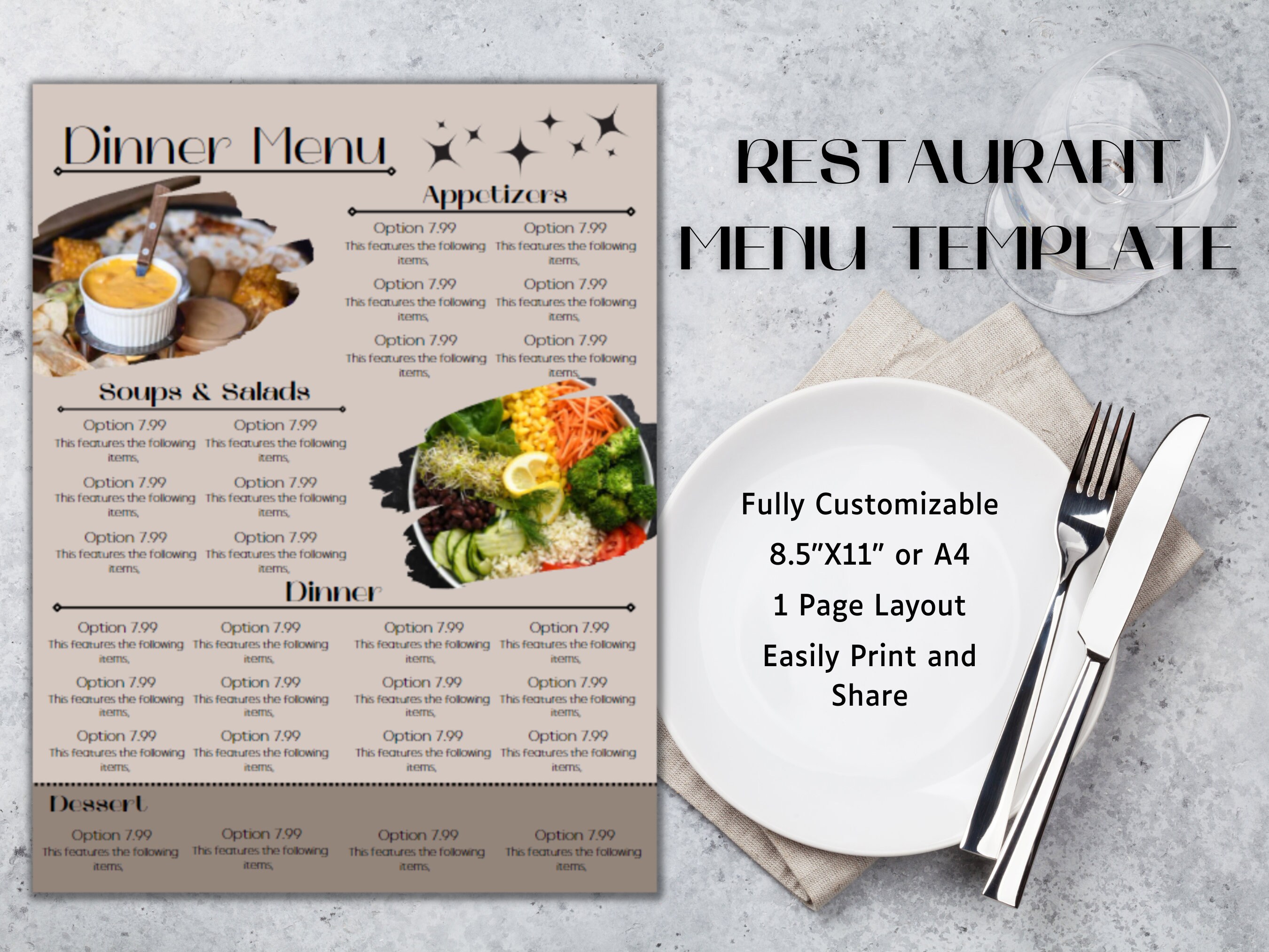 Boho Restaurant Menu Template - Editable Menu Template - Digital Menu ...