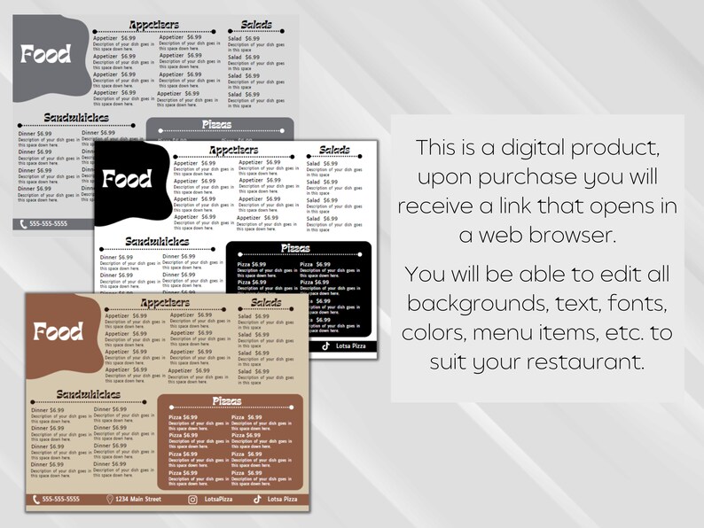 Restaurant Menu Template - Editable Menu Template - Front and Back ...