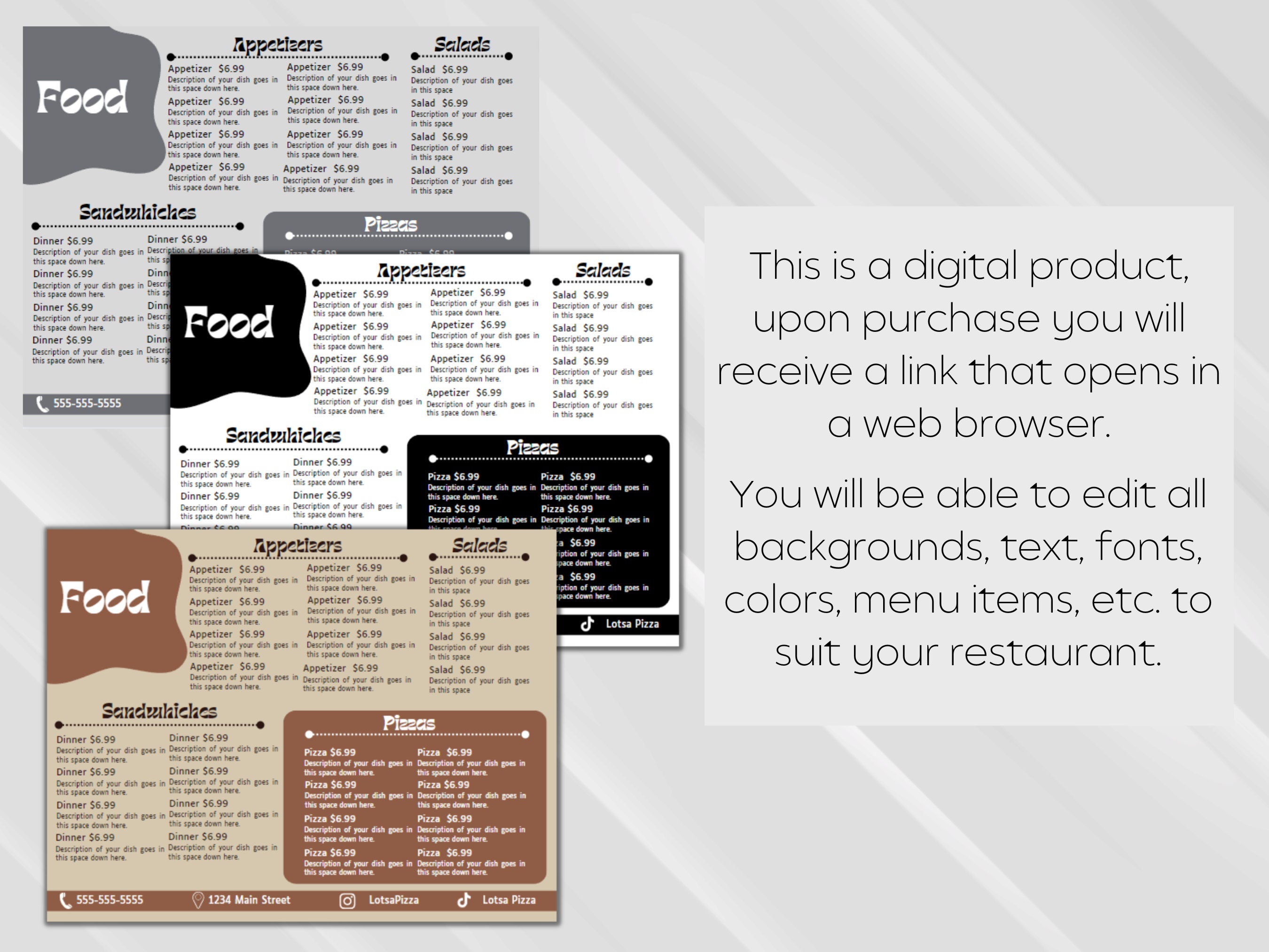 Restaurant Menu Template - Editable Menu Template - Front and Back ...