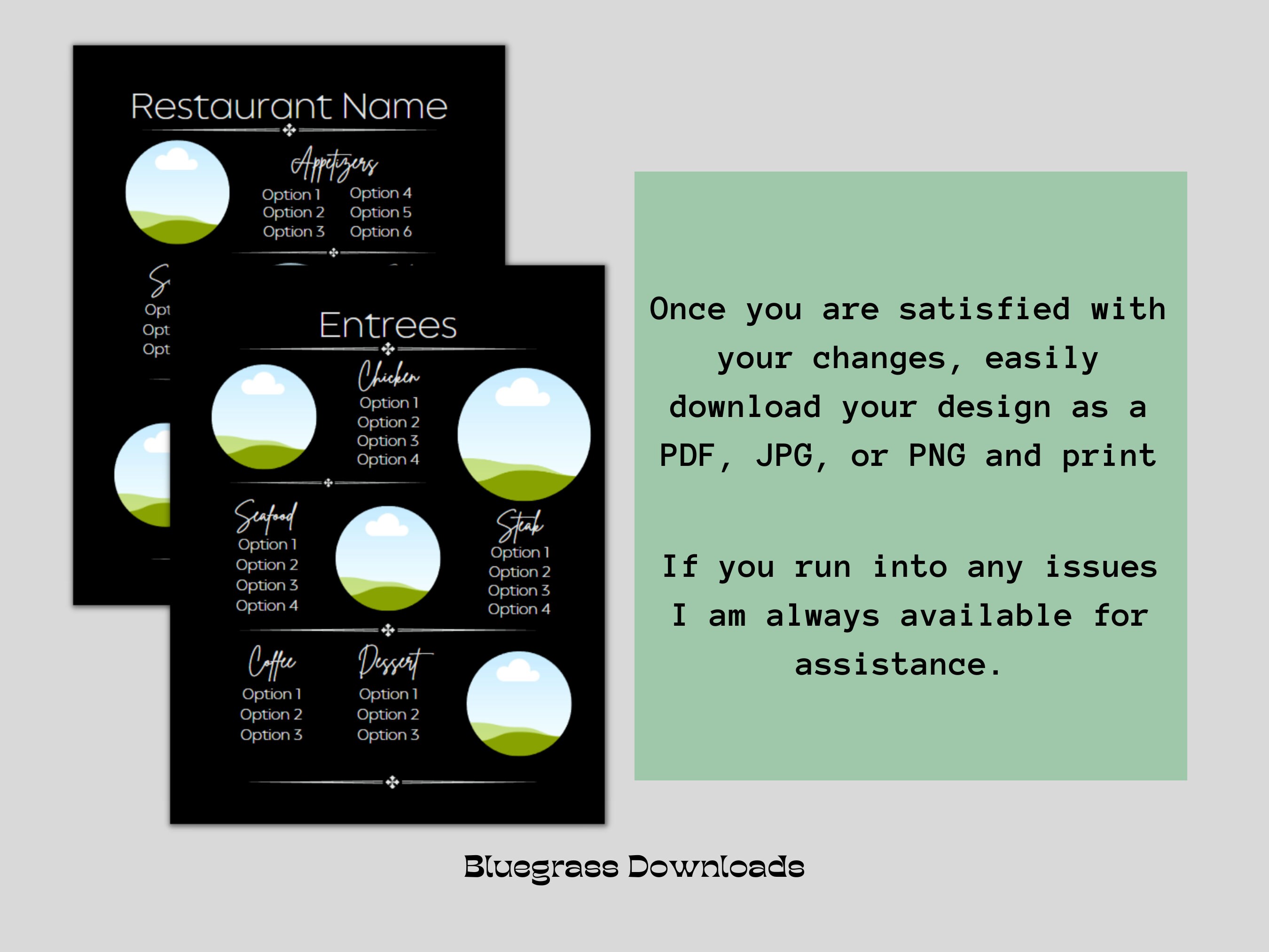 Black Restaurant Menu Template - Editable Menu Template - Digital Menu ...