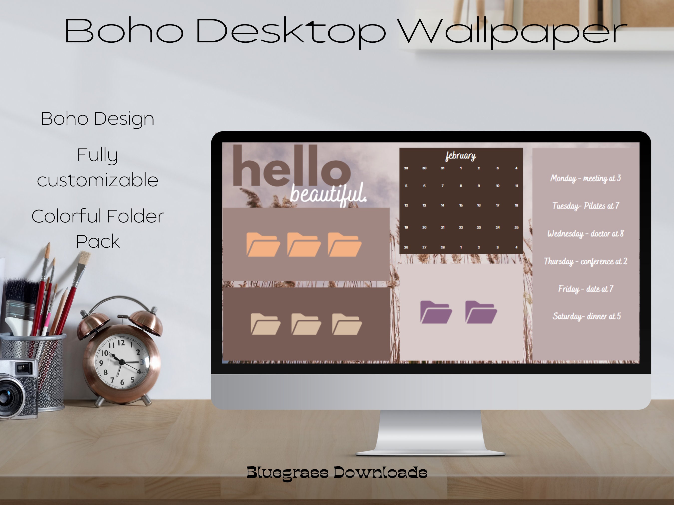 Desktop Wallpaper - Boho Organized Background - Editable Computer ...