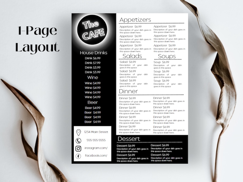 Restaurant Menu Template - Customizable Menu Template - Sleek & Modern ...