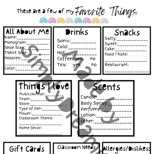 Employee Favorite Things Questionnaire - Etsy