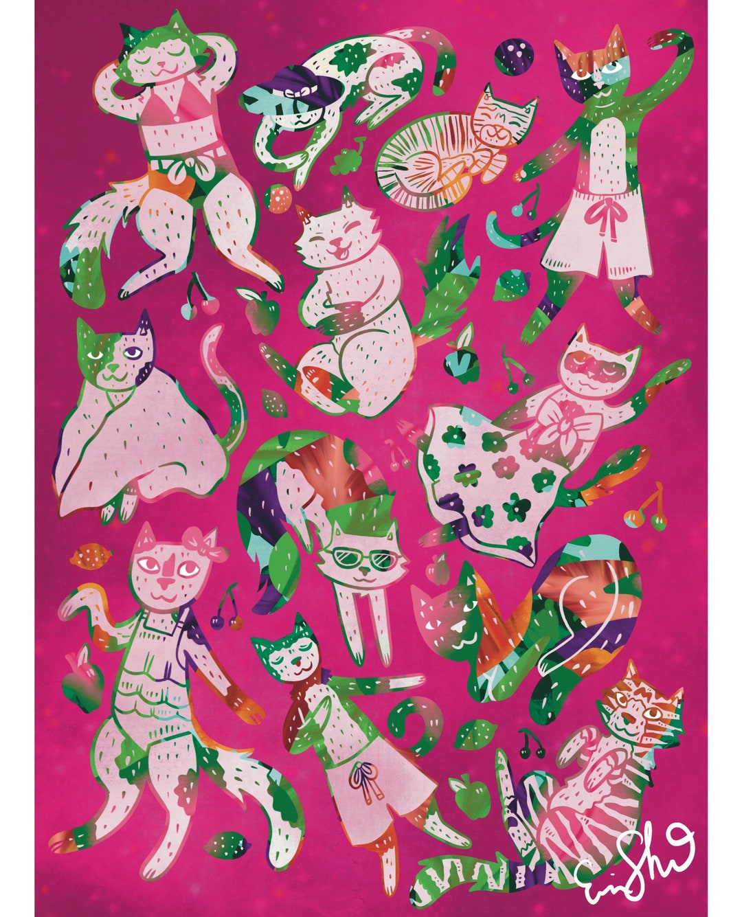 Cats of the Summer Solstice | Cute Cat Art | Gift for Cat Lovers - Etsy