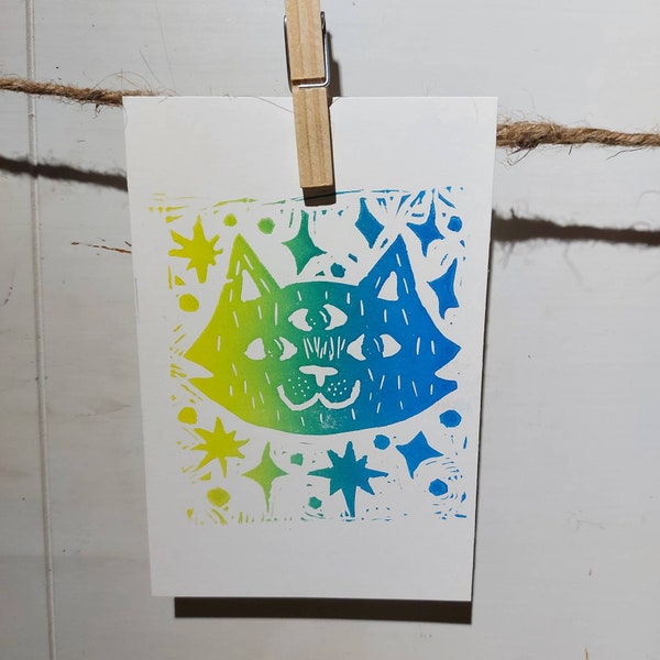 Cat Block Print - Etsy