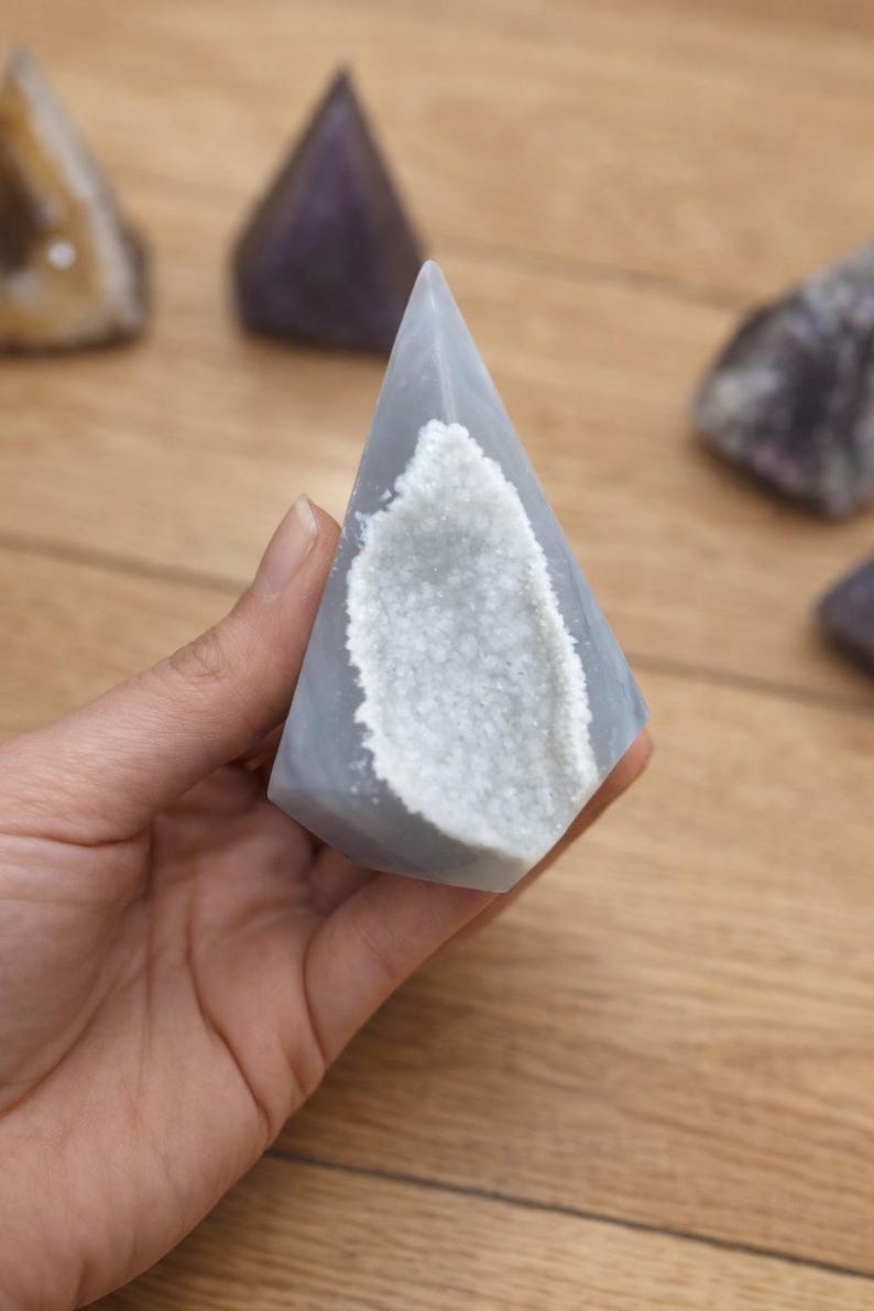 Agate Druzy Tower, Geode Crystal Point, Polished Chalcedony, Collector ...