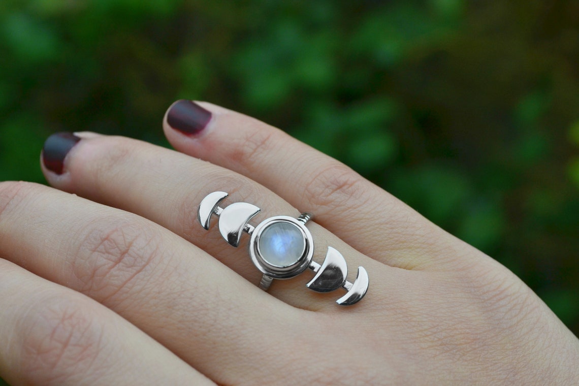 Moon Phases Ring Moon Ring Fine Sterling Silver Rainbow - Etsy