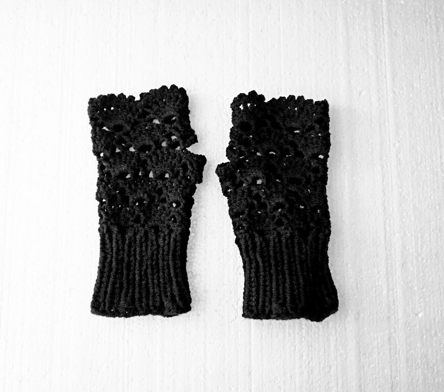 Lace Crochet Mittens Openwork Fingerless Gloves, Knit Beige Autumn ...