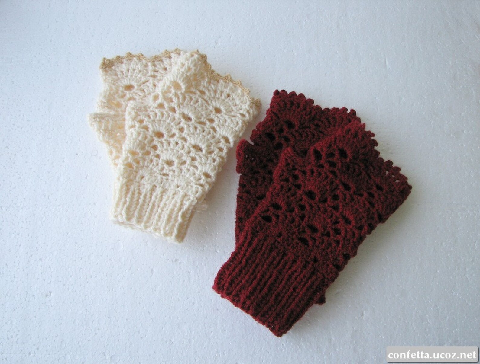 Lace Crochet Mittens Openwork Fingerless Gloves, Knit Beige Autumn ...