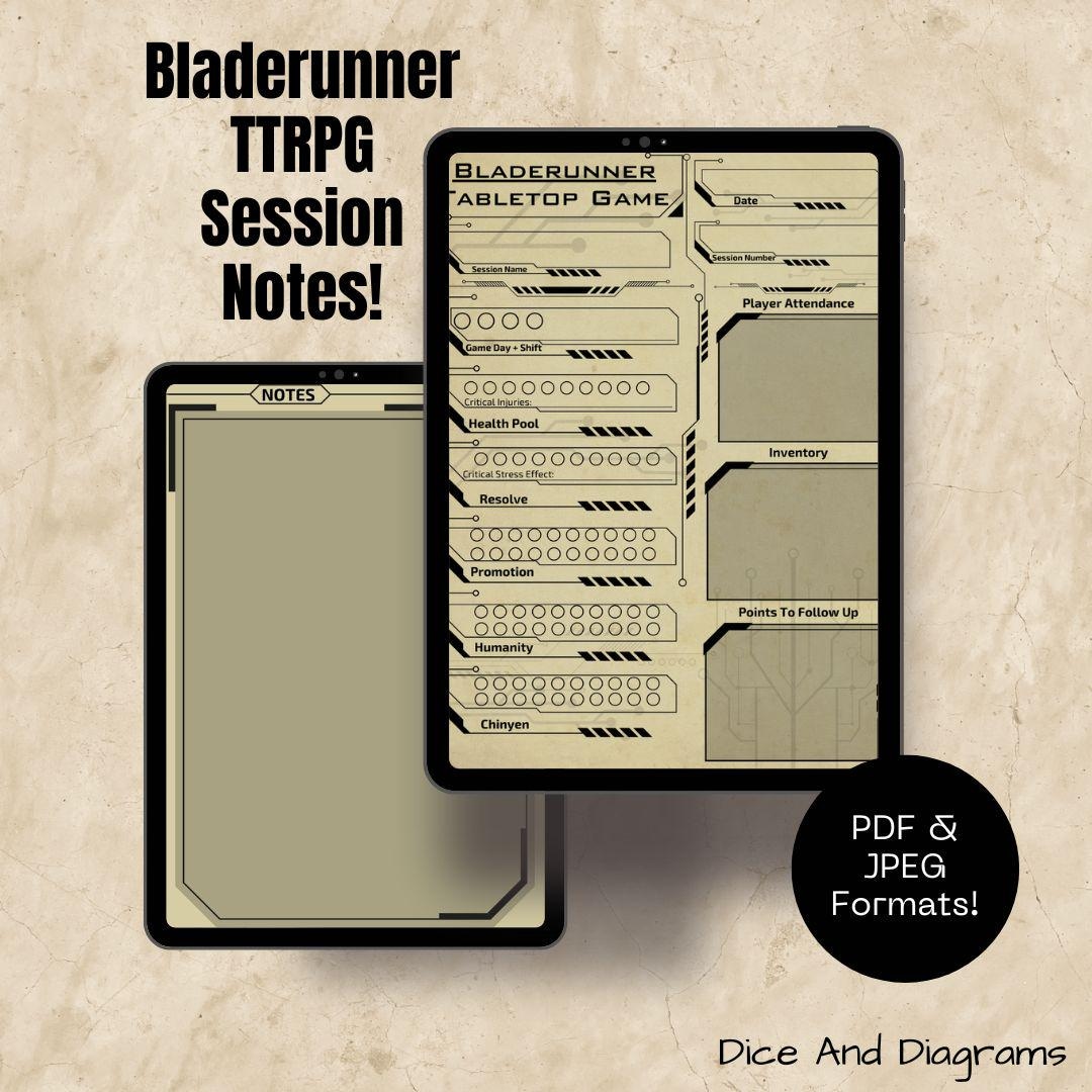 Blade Runner TTRPG Session Notes Sheet | Session Stats Tracker ...