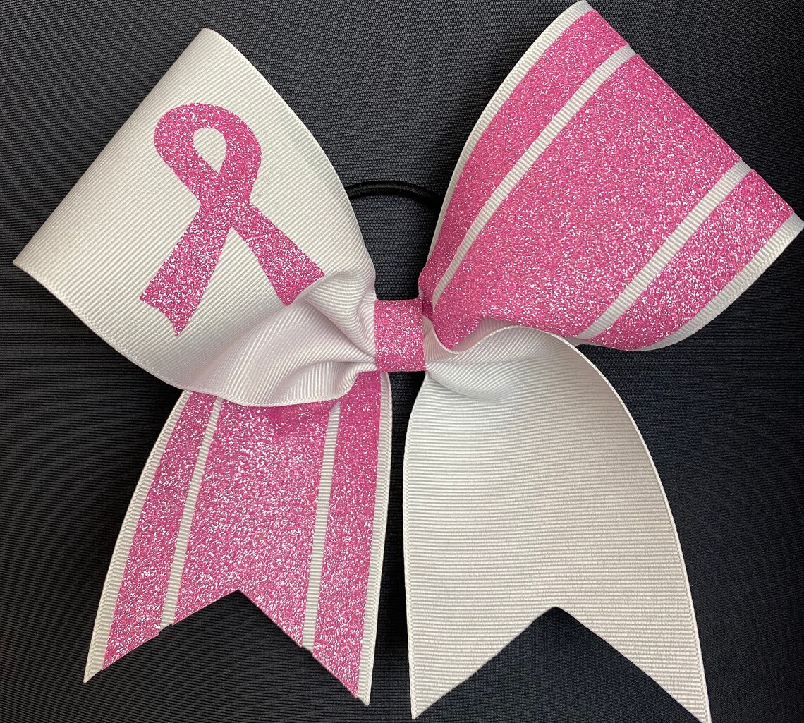 Striped Pink Breast Cancer Ribbon Cheer Bow Cheerleading Bows - Etsy
