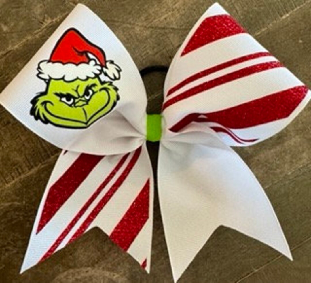 Holiday Christmas Grinch Candy Cane Custom Cheer Cheerleading Bow - Etsy