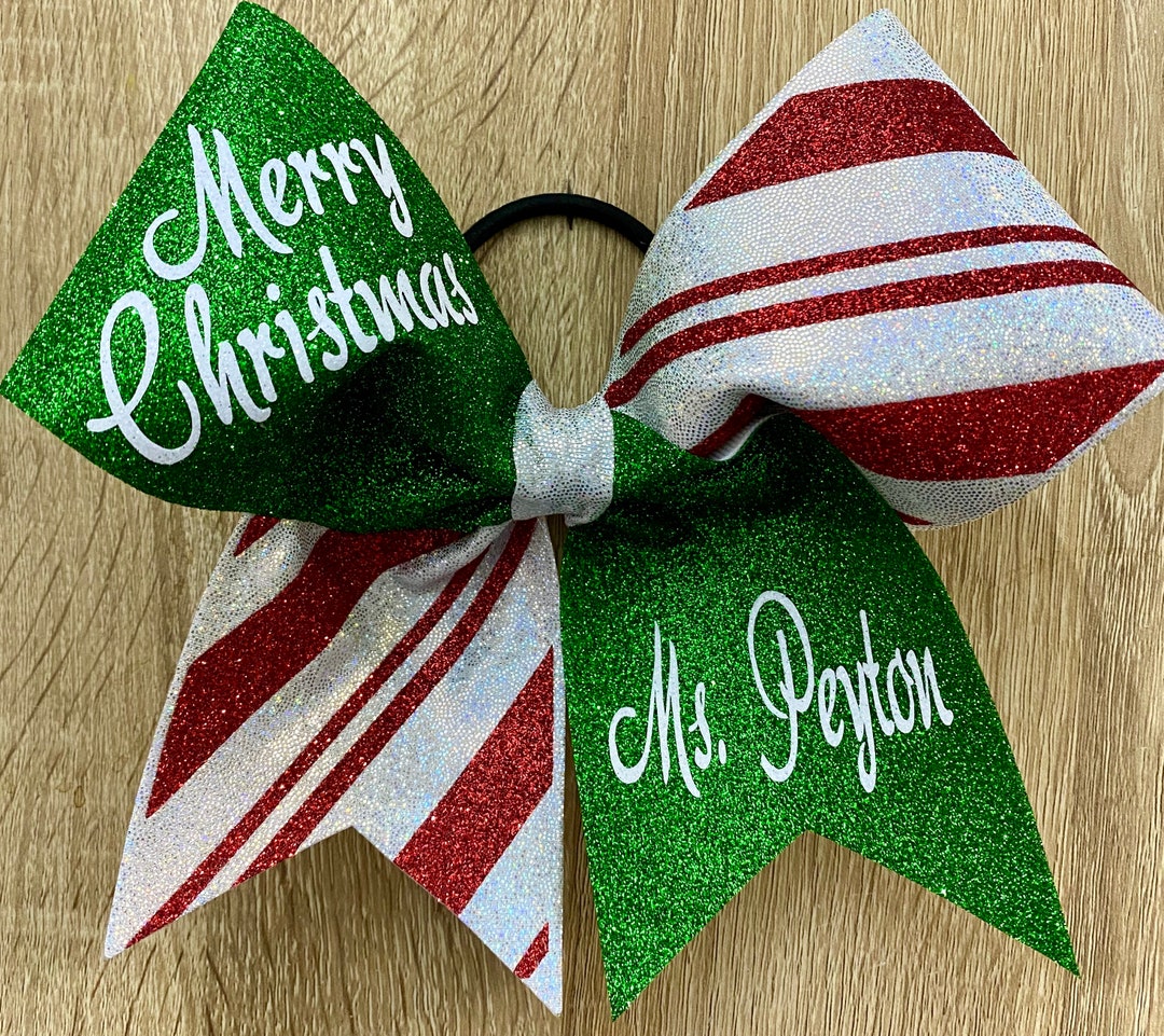 Holiday Christmas Striped Personalized Cheer Cheerleading Bow - Etsy