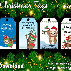 Sloth Christmas Gift Tags, Printable Christmas Tags, Digital Download ...
