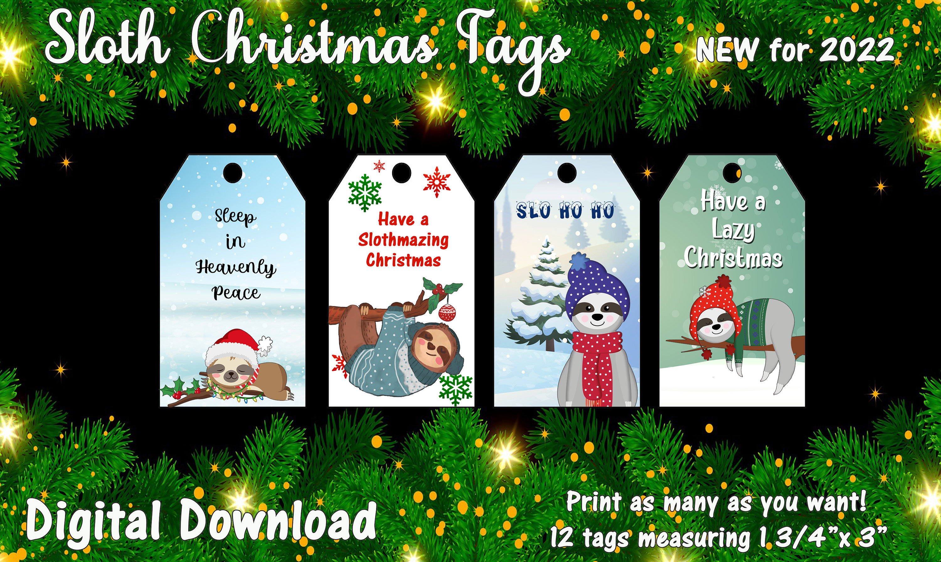Sloth Christmas Gift Tags, Printable Christmas Tags, Digital Download ...