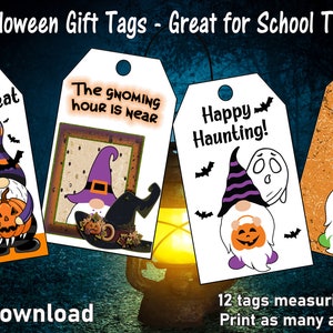 Halloween Gnome Treat Bag Tags, Gnome Gift Tags, Halloween Tags, Treat ...