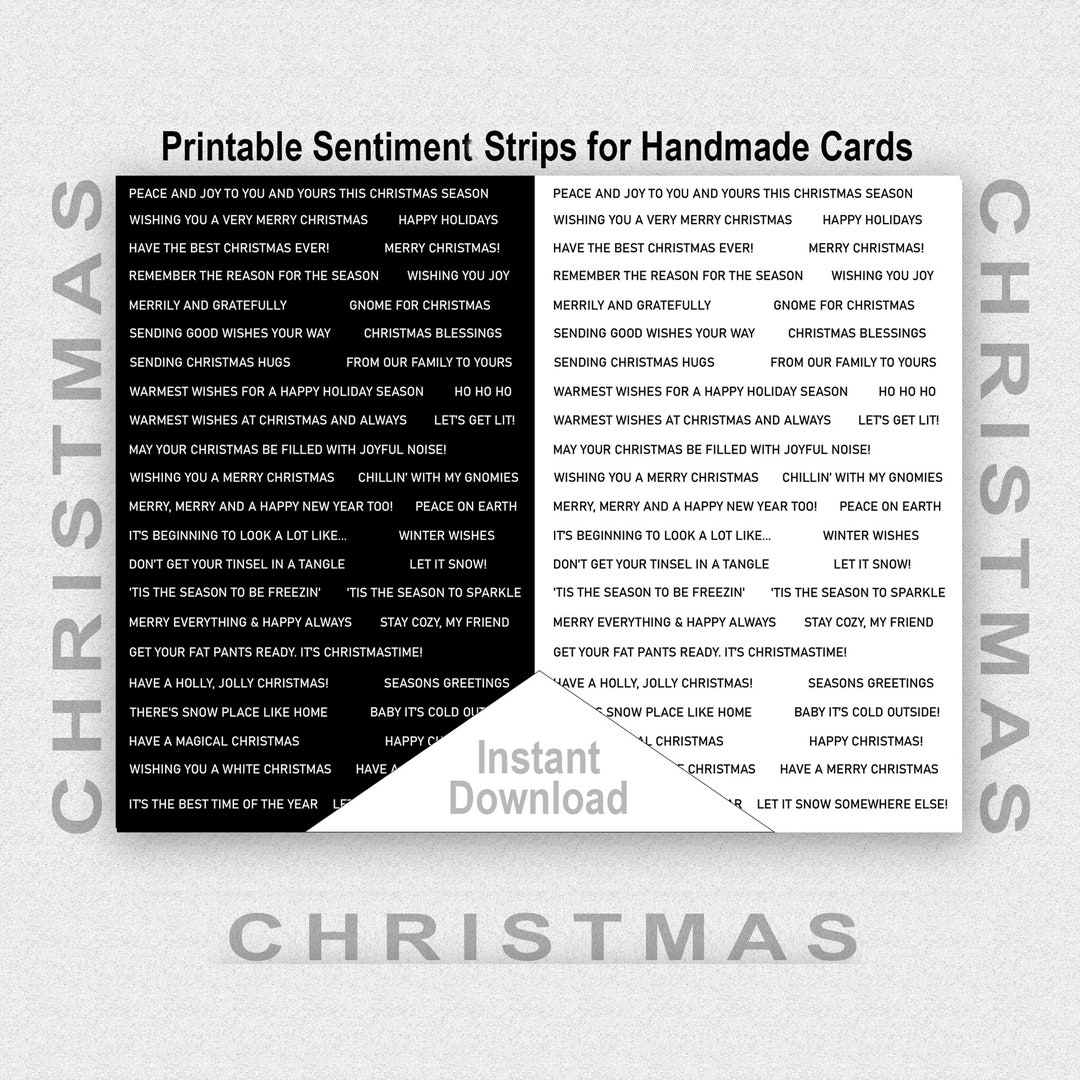 Printable Christmas Sentiment Strips, Winter Sentiment Strips, Black ...