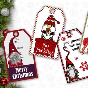 Printable Christmas Gnome Gift Tags, Digital Christmas Gift Tags, Gnome ...