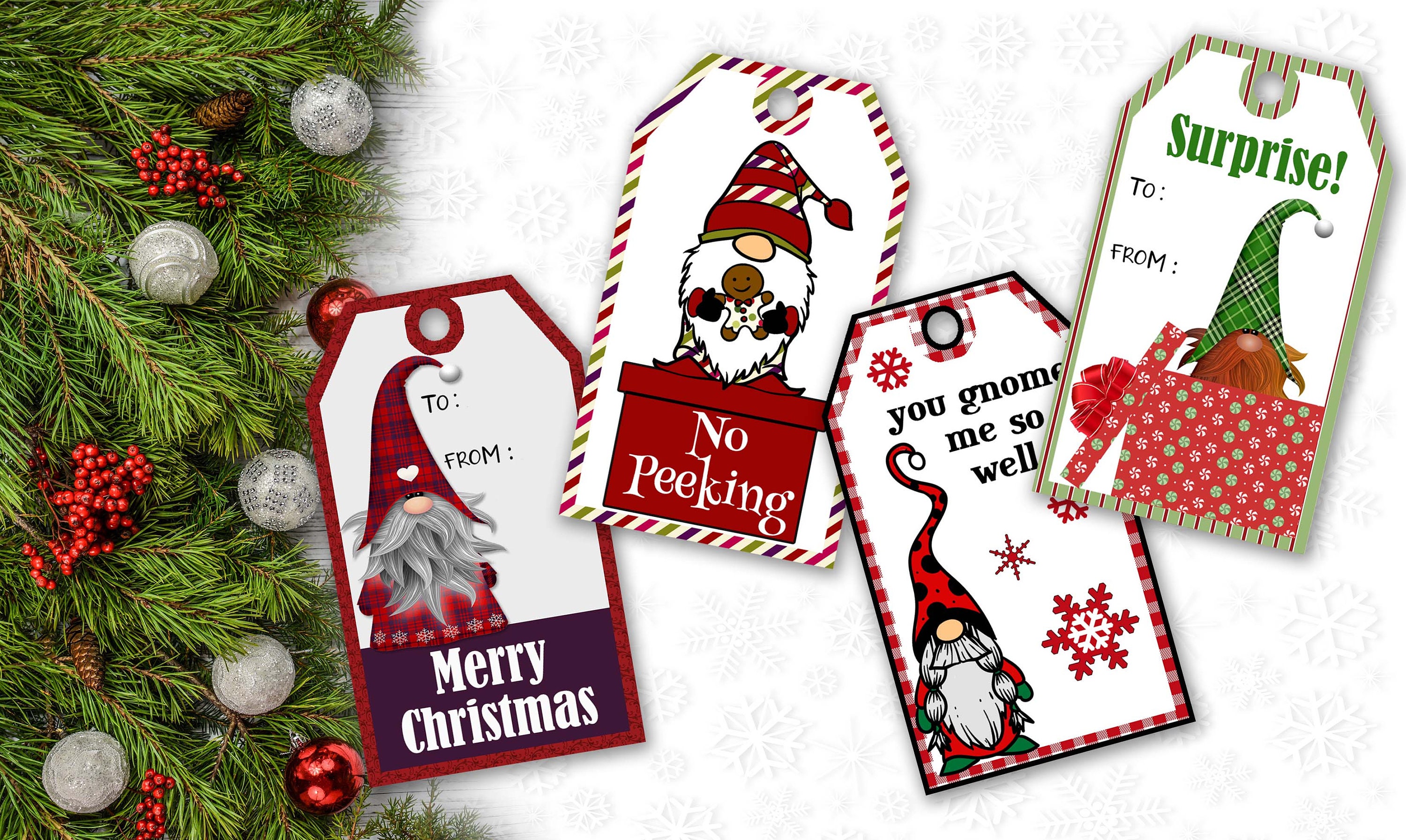 Printable Christmas Gnome Gift Tags, Digital Christmas Gift Tags, Gnome ...