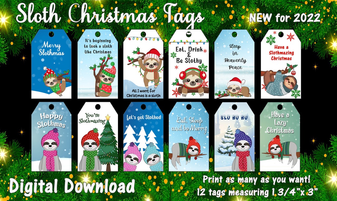 Sloth Christmas Gift Tags, Printable Christmas Tags, Digital Download ...