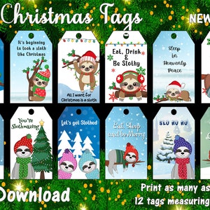 Sloth Christmas Gift Tags, Printable Christmas Tags, Digital Download ...