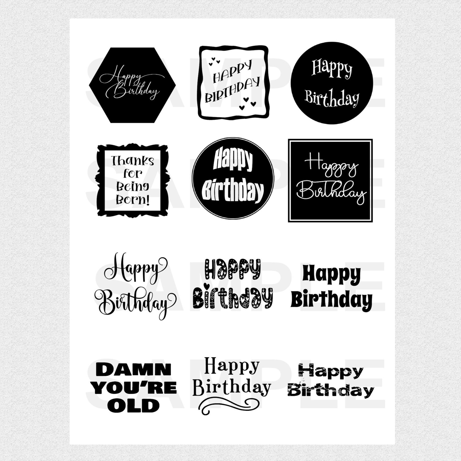 Birthday Printable Sentiment Shapes, Birthday Sentiments for Hand Made ...
