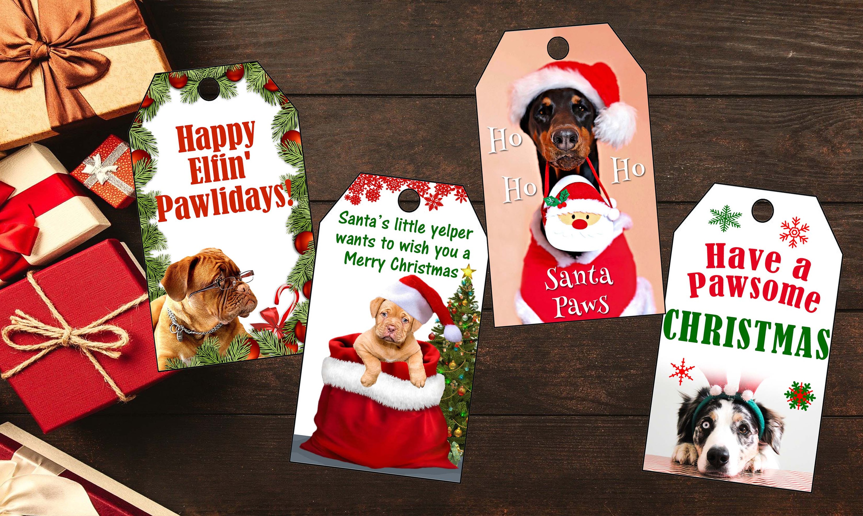 Printable Christmas Dog Gift Tags, Digital Christmas Gift Tags, Dog ...