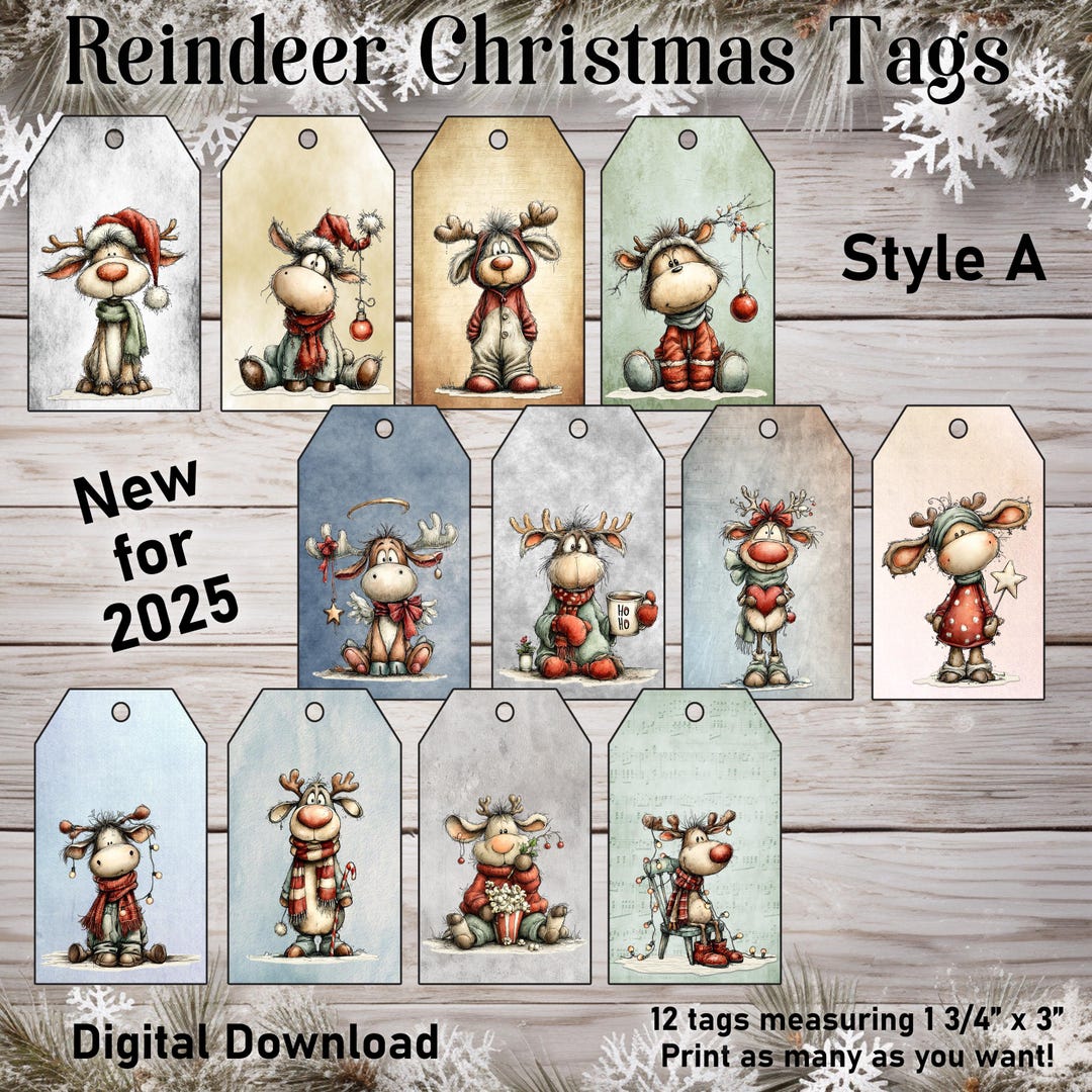 Printable Christmas Reindeer Tags A – Instant Download | Holiday Gift ...