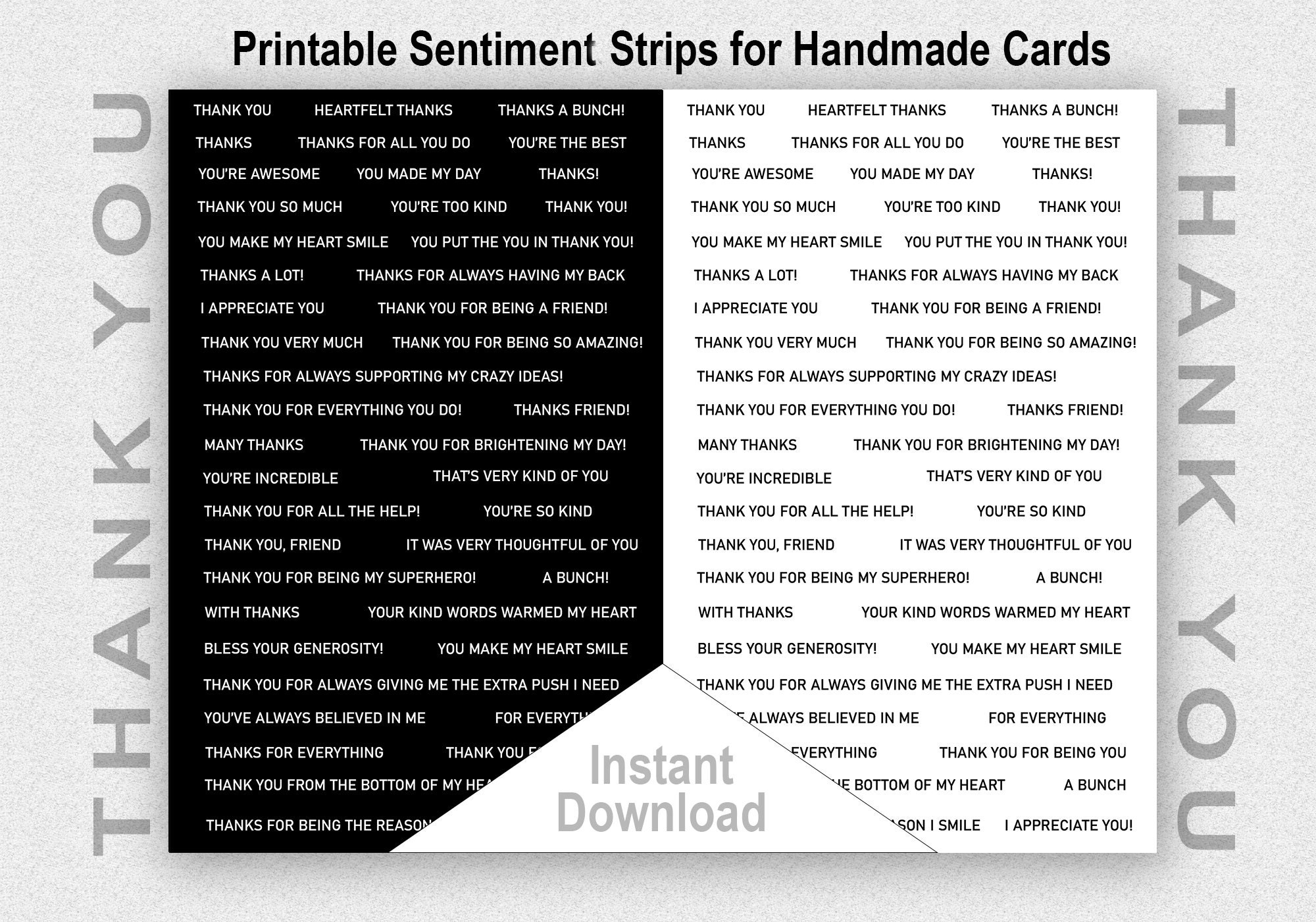 Printable Thank You Sentiment Strips Thank You Black & - Etsy