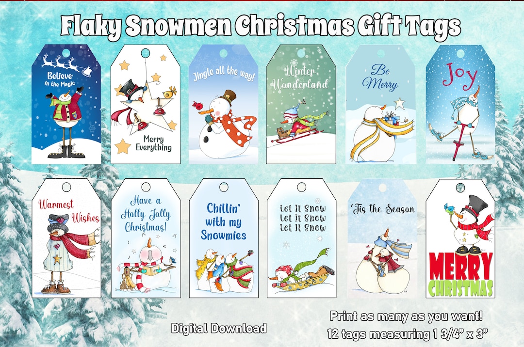 Snowmen Christmas Gift Tags, Printable Christmas Tags, Christmas Gift ...