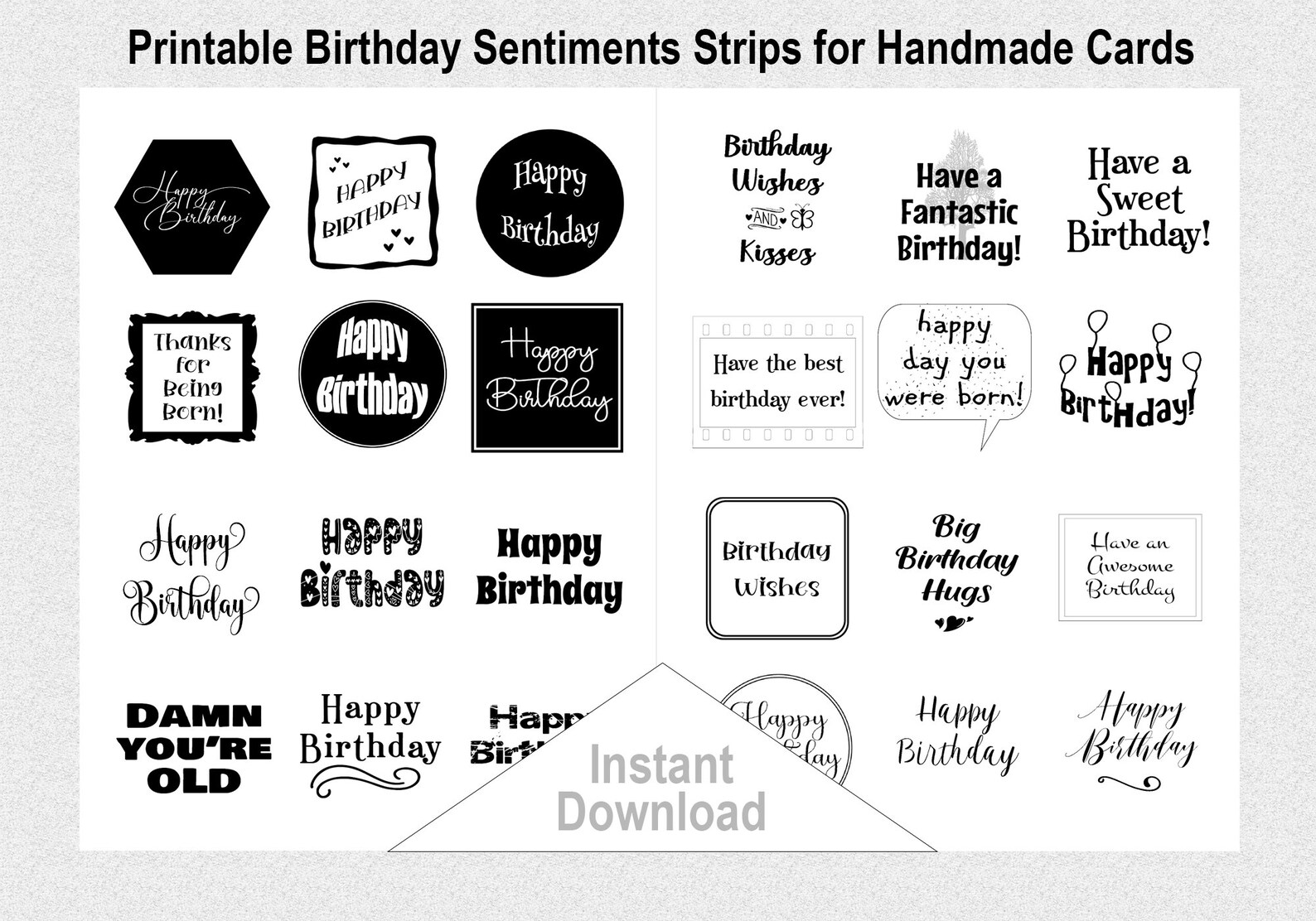 Birthday Printable Sentiment Shapes Birthday Sentiments for - Etsy